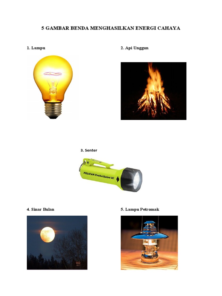 5 Gambar Benda Menghasilkan Energi Cahaya | PDF