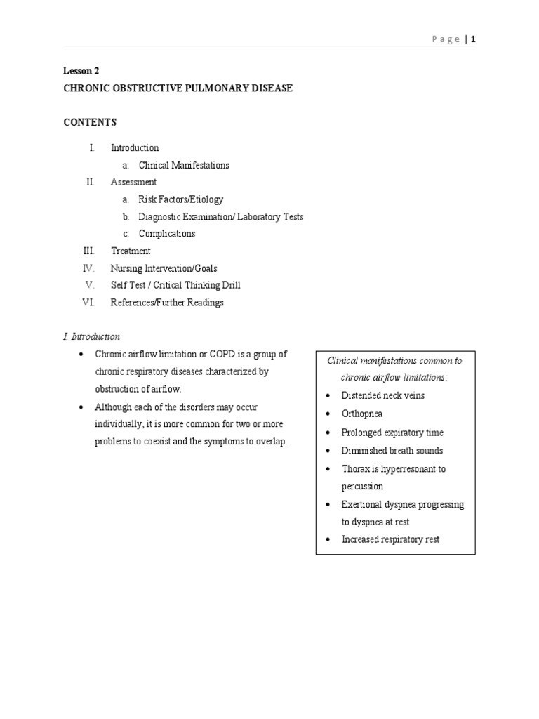 NCM 118 - Lesson 2 (COPD) | PDF | Chronic Obstructive Pulmonary Disease ...