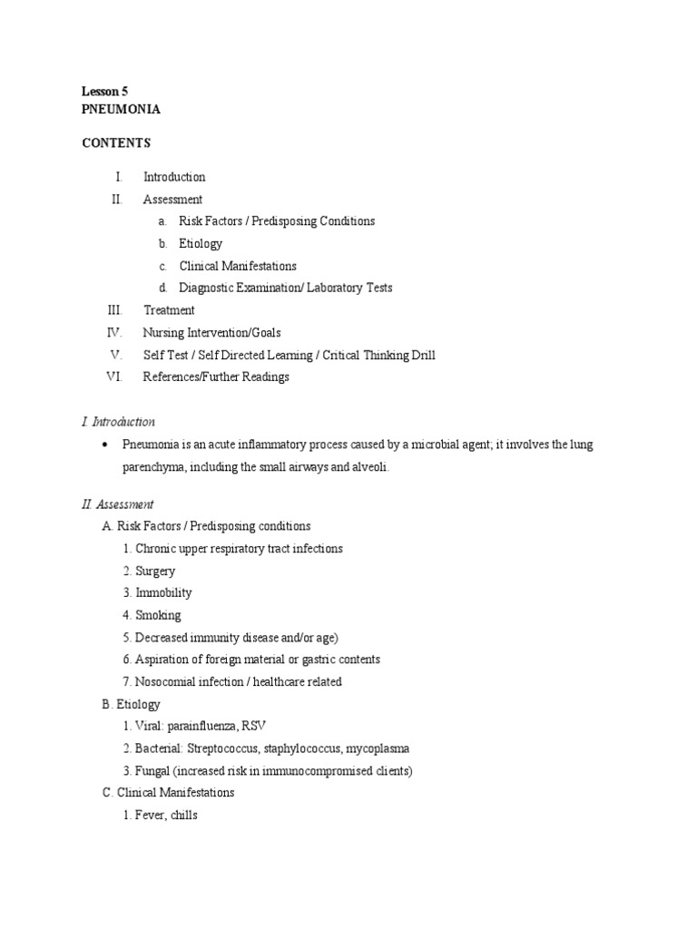 NCM 118 - Lesson 5 (Pneumonia) | PDF | Pneumonia | Causes Of Death