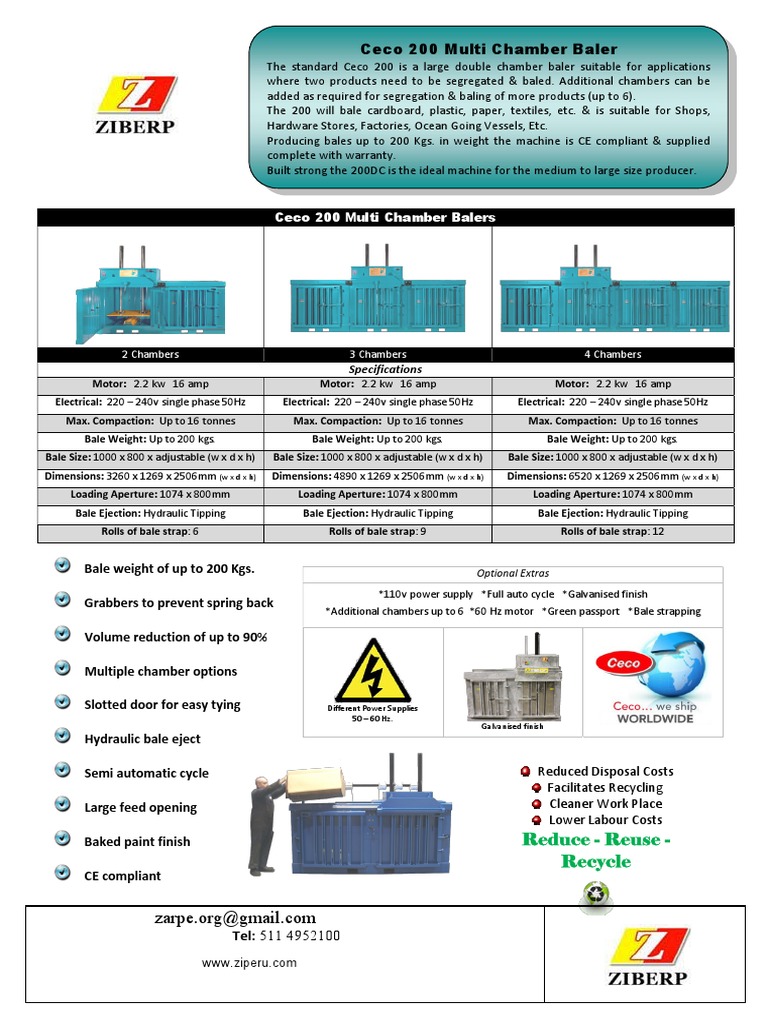 Ceco 200 Multi Chamber Baler Specs | PDF | Manufactured Goods