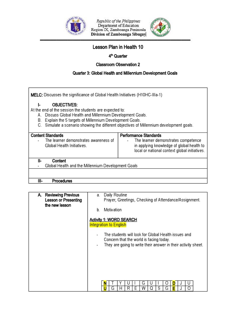 Lesson Plan in PE | PDF | Millennium Development Goals | Cognition