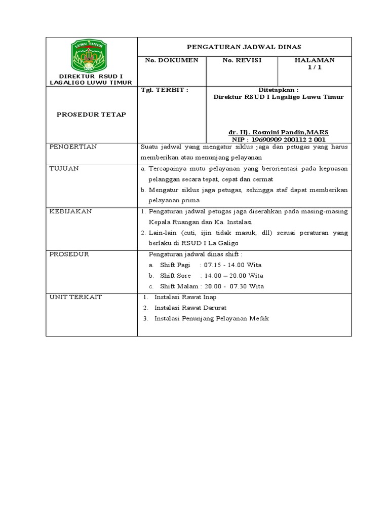 Sop Jadwal Dinas | PDF