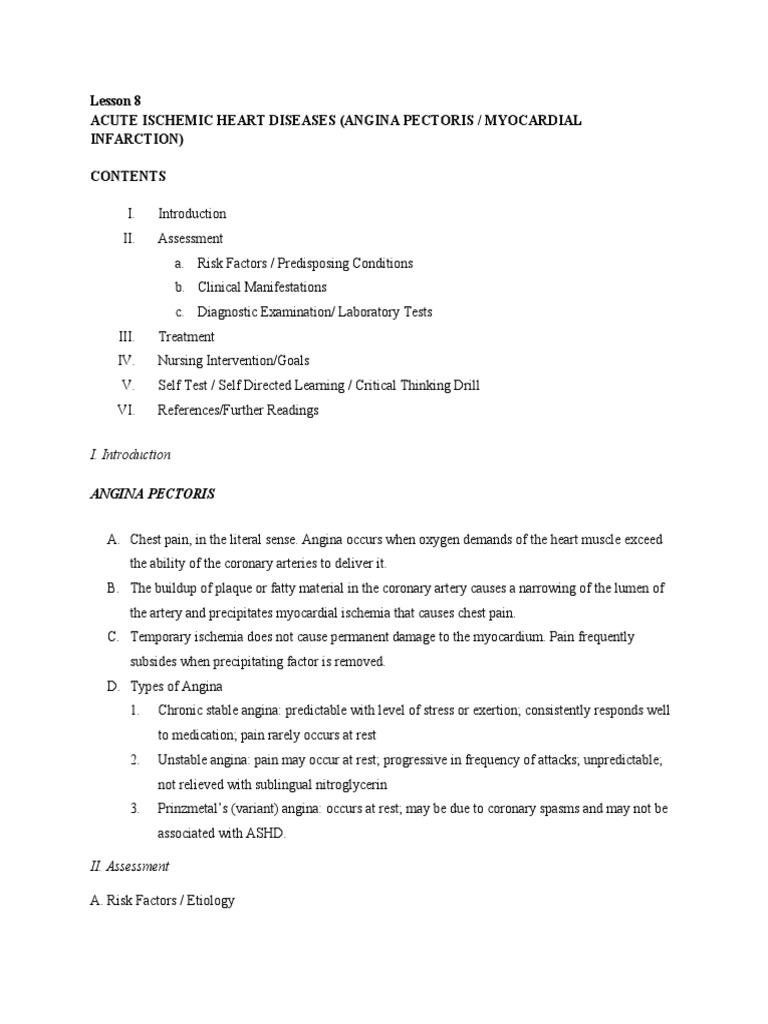 NCM 118 - Lesson 8 (Acute Ischemic Heart Diseases) | PDF | Coronary ...