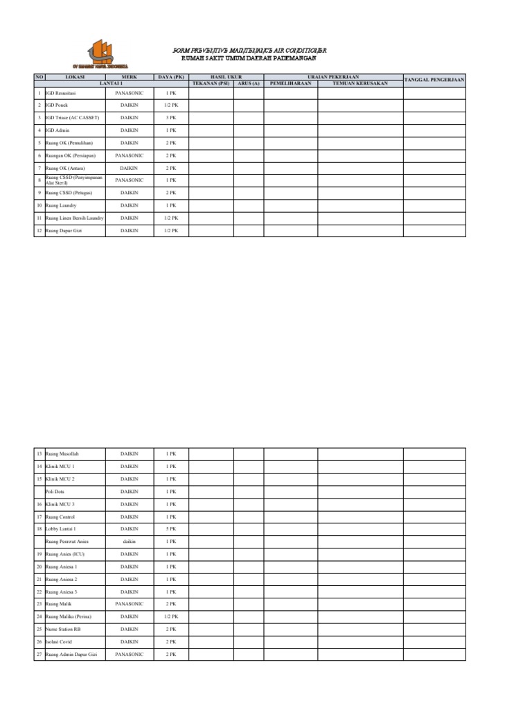 Format Laporan Pemeliharaan | PDF