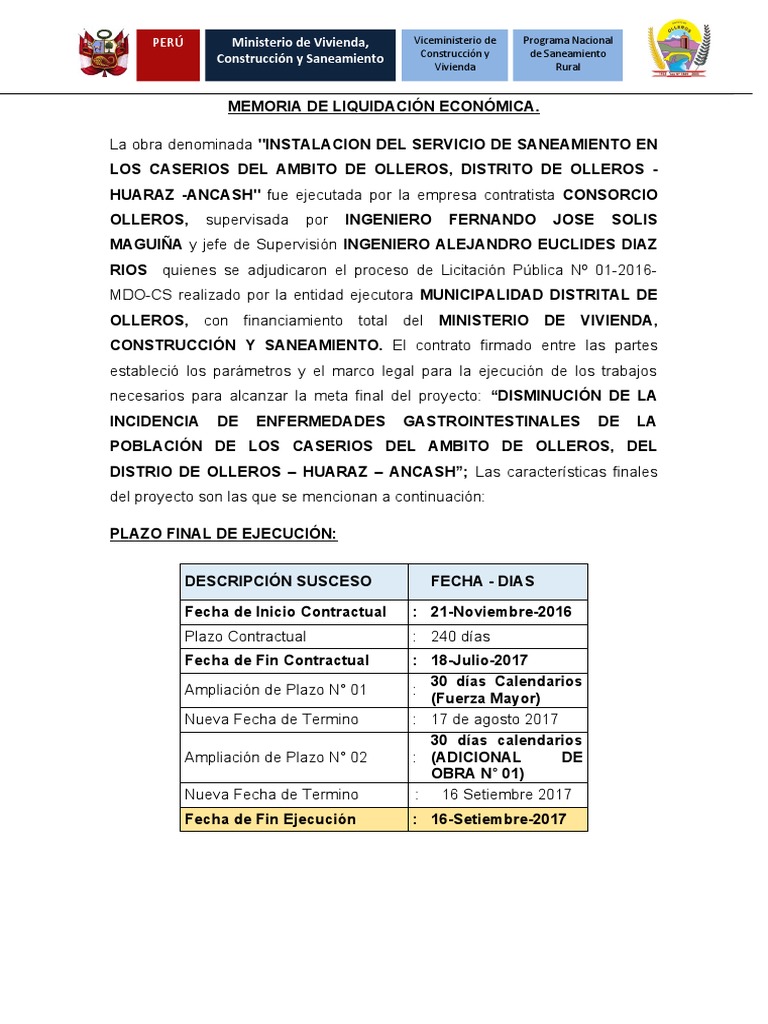 4.01.memoria de Liquidación Económica | PDF