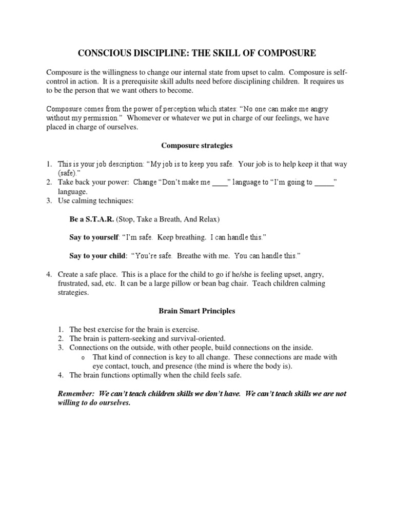 Conscious Discipline: The Skill of Composure | PDF | Disciplines | Feeling