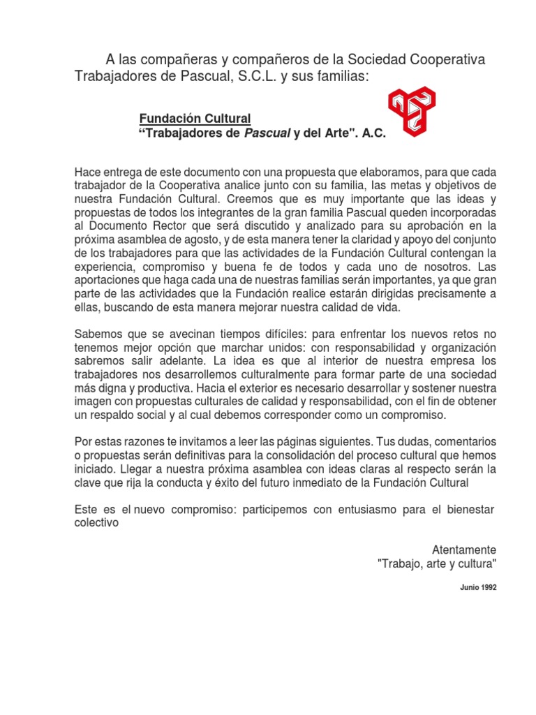 Documento Rector Fundacion Cultural Pascual | PDF | Fundación (sin fines de lucro) | Conocimiento
