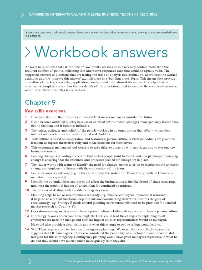 ASAL Business WB Chapter 9 Answers | PDF | Employment | Sales