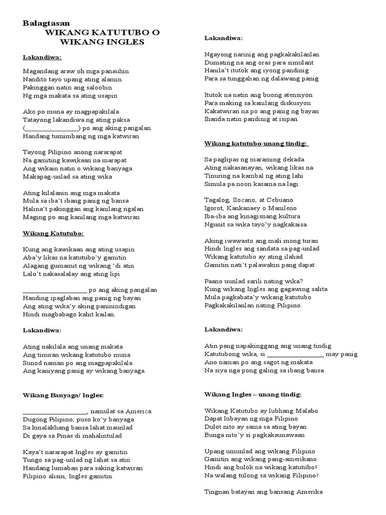 BALAGTASAN Pamantayan | PDF