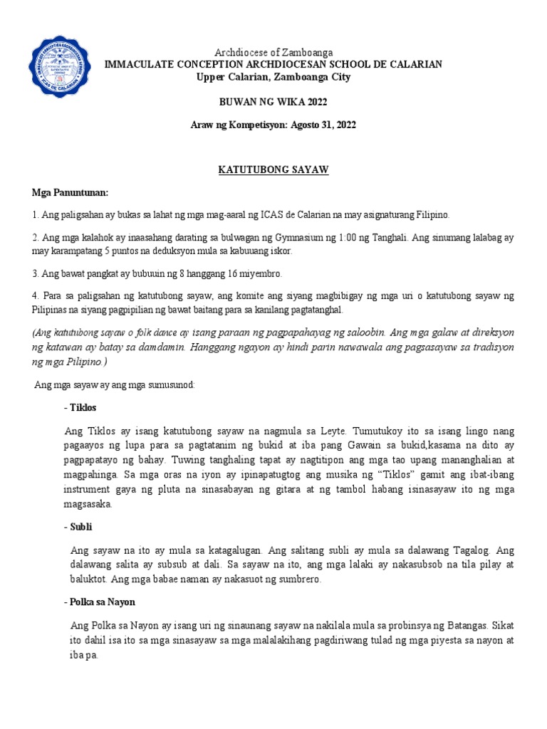 Katutubong Sayaaw Panuntunan at Pamantayan | PDF