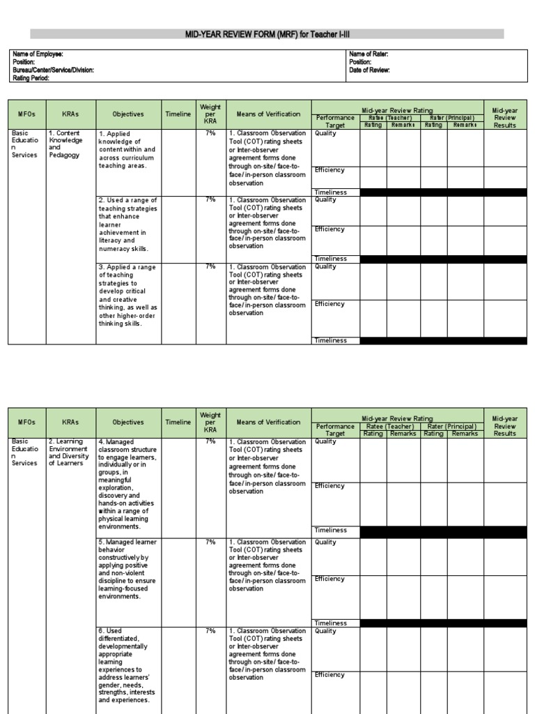 Mid Year Review Form - T1 3 | PDF | Teachers | Learning