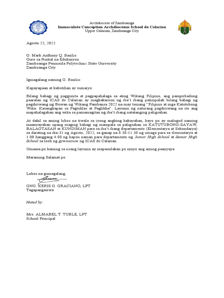 Sulat para Kay-Ginoong Mark Anthony Q. Basilio | PDF