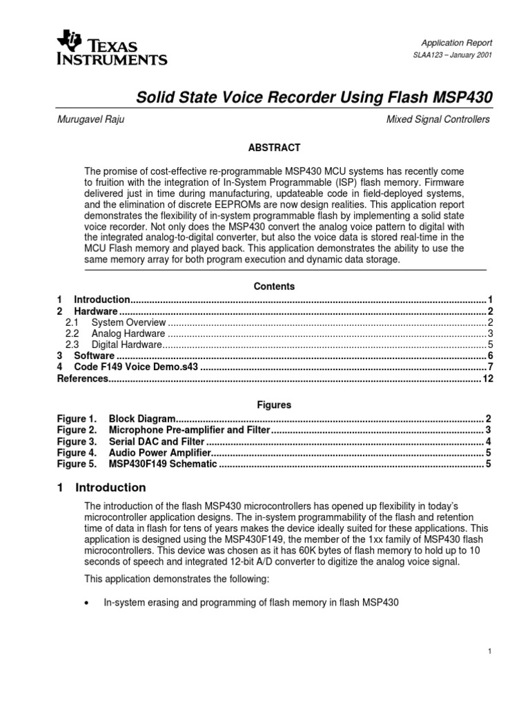 Solid State Voice Recorder Using Flash MSP430: Application Report | PDF ...