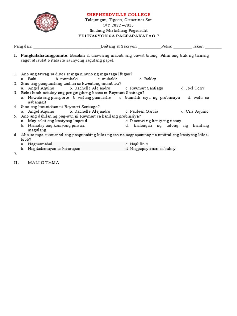 ESP7 ThirdPeriodic Exam | PDF