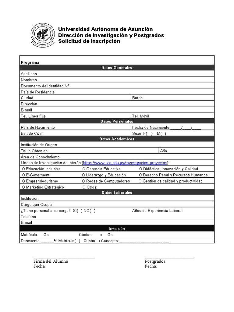 Formulario Pre-Inscripcion 2023 | PDF