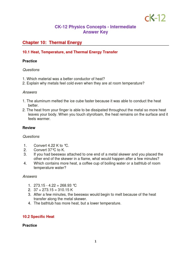 Phys Int CC CH 10 - Thermal Energy - Answers PDF | Download Free PDF | Heat | Heat Capacity