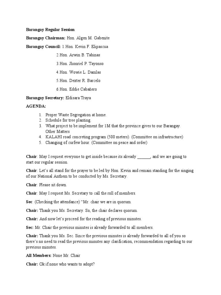 Barangay Regular Session | PDF | Government