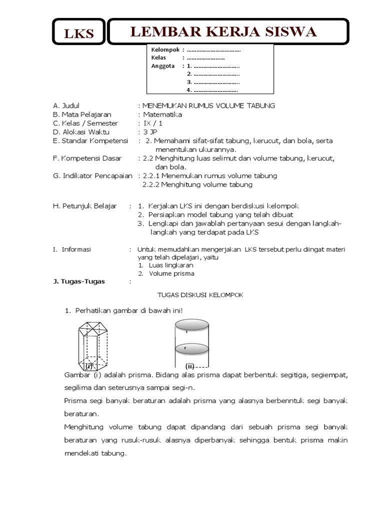 Rumus dan Volume Tabung Kelas 9 | PDF