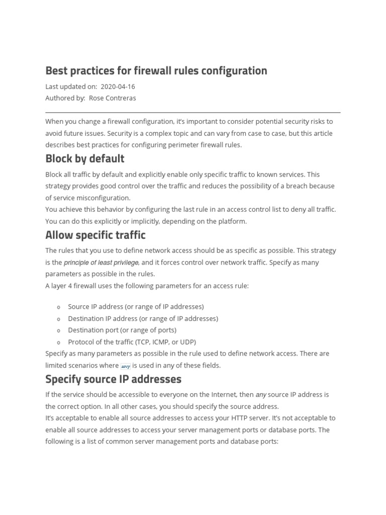 Best Practices For Firewall Rules Configuration | PDF | Port (Computer Networking) | Internet ...