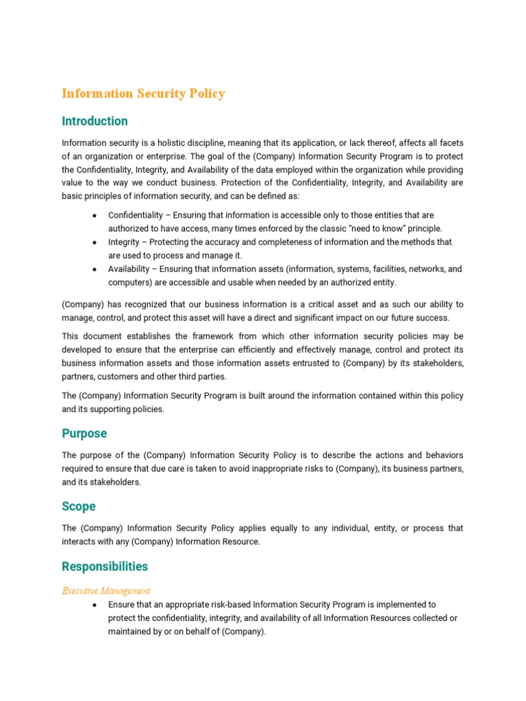 Information Security Policy Template | PDF | Information Security ...