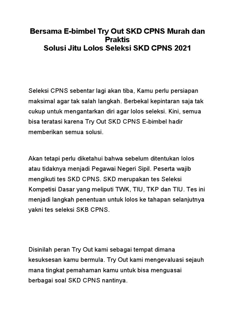 Orderan Copywriting Advertorial 500 Kata - Try Out CPNS SKD | PDF | Karier & Perkembangan