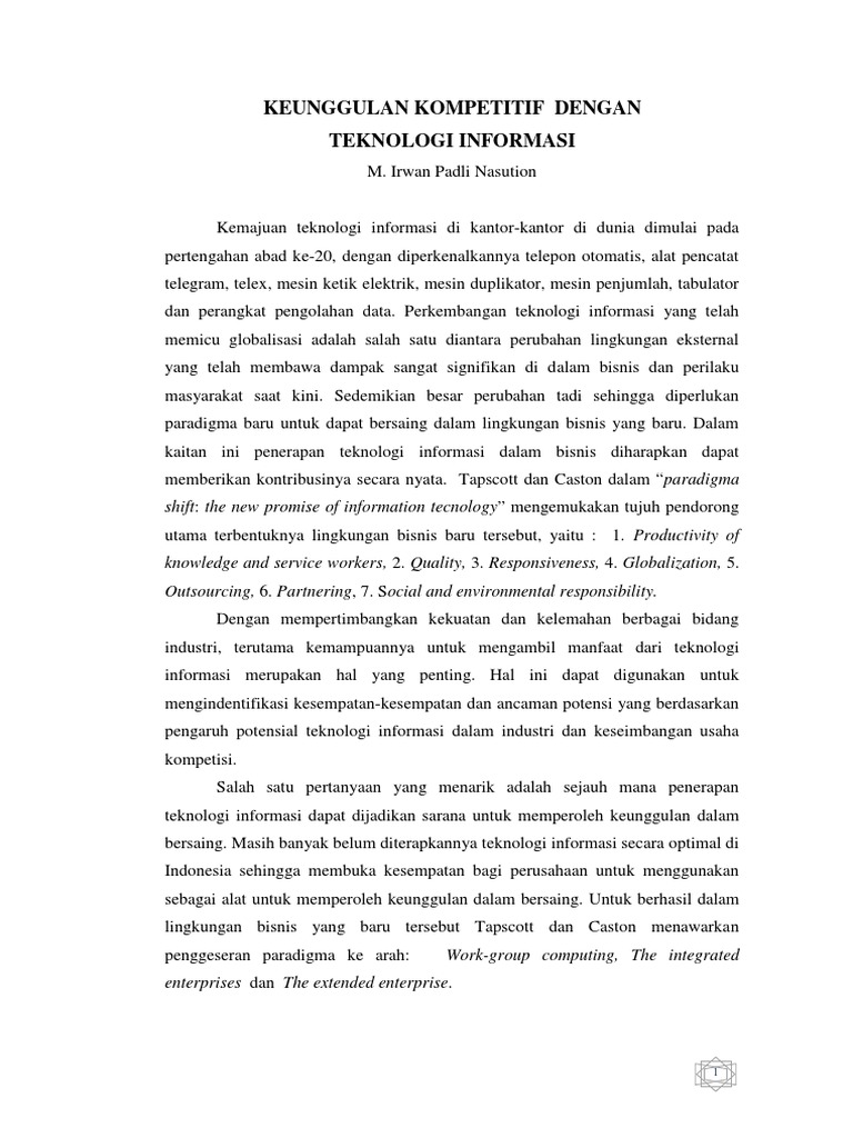 Keunggulan Kompetitif Dengan Teknologi I | PDF