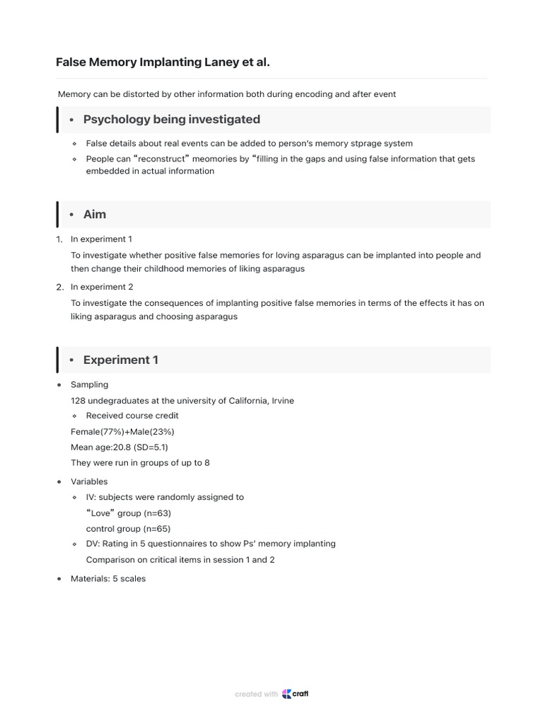 False Memory Implanting Laney Et Al. | PDF | Memory | Experiment False Memory Implanting Laney Et Al. | PDF | Memory | Experiment