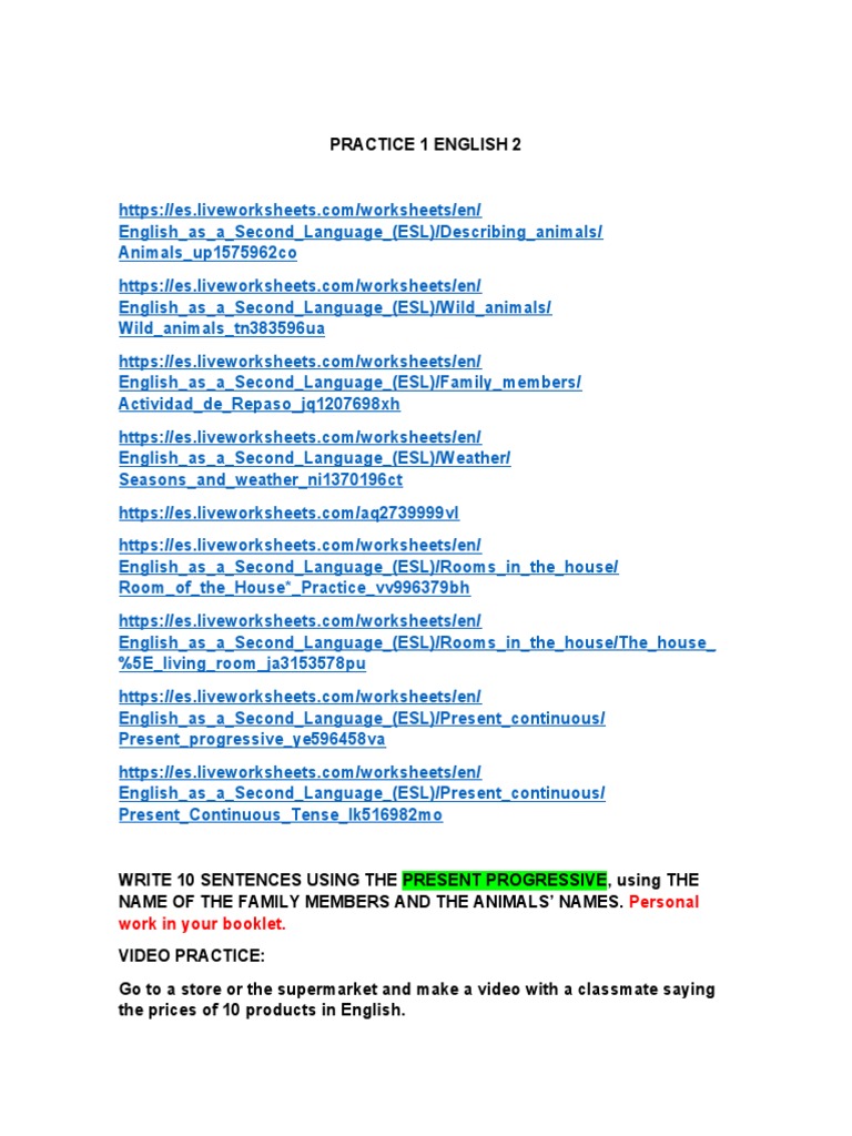 ESL Practice: Animals and Family | PDF | Language Arts & Discipline ...