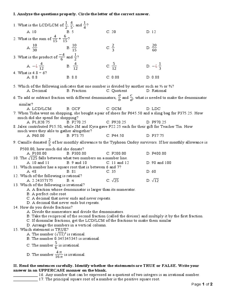 2ND PET Grade 6 MATH | PDF | Numbers | Square Root