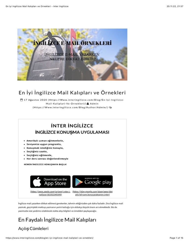 En İyi İngilizce Mail Kalıpları Ve Örnekleri - İnter İngilizce | PDF