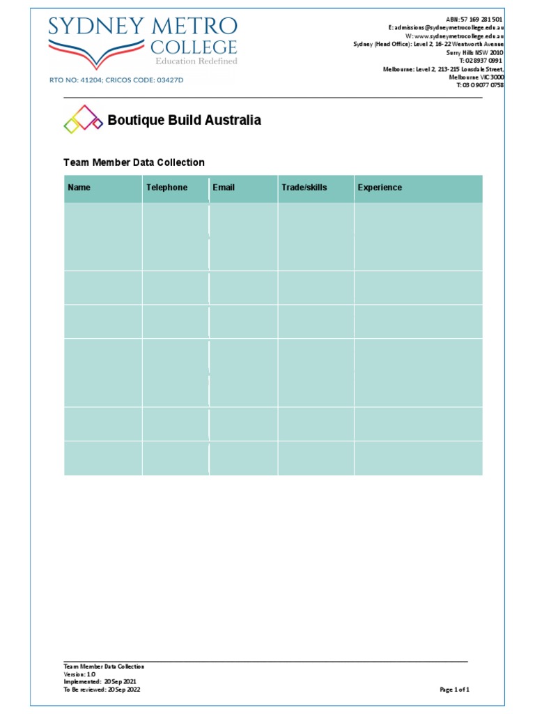 Team Member Data Collection 2 | PDF