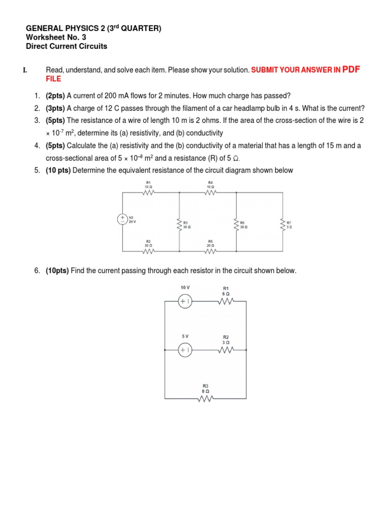 Direct Current Circuits Questionnaire | PDF