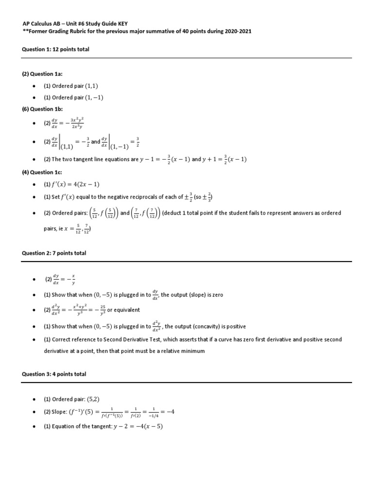 AP Calculus AB Unit 6 Study Guide | PDF | Slope | Tangent