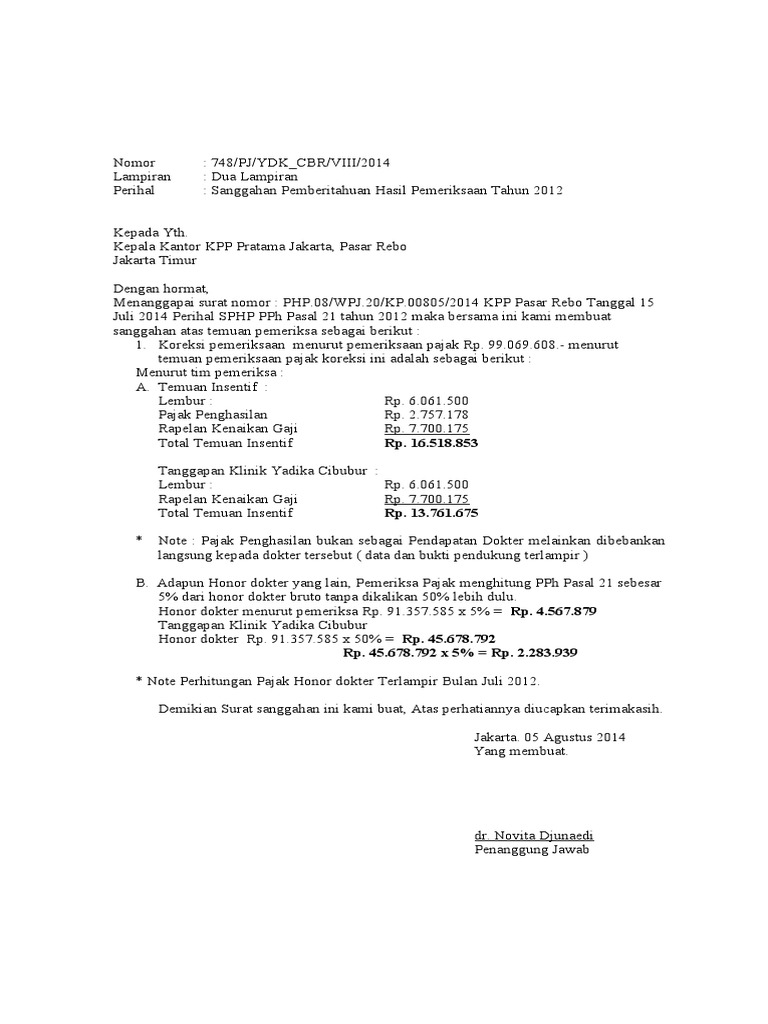 Surat Tanggapan Pajak | PDF