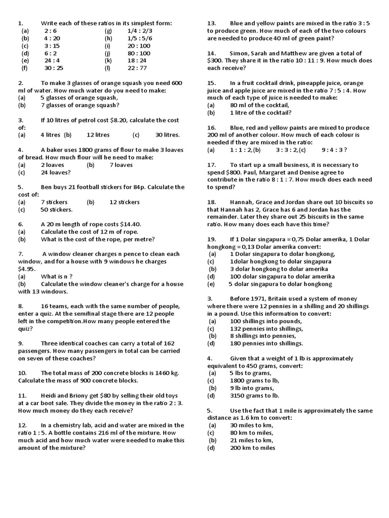 Soal Ratio Kelas 7 | PDF | Pound (Mass)
