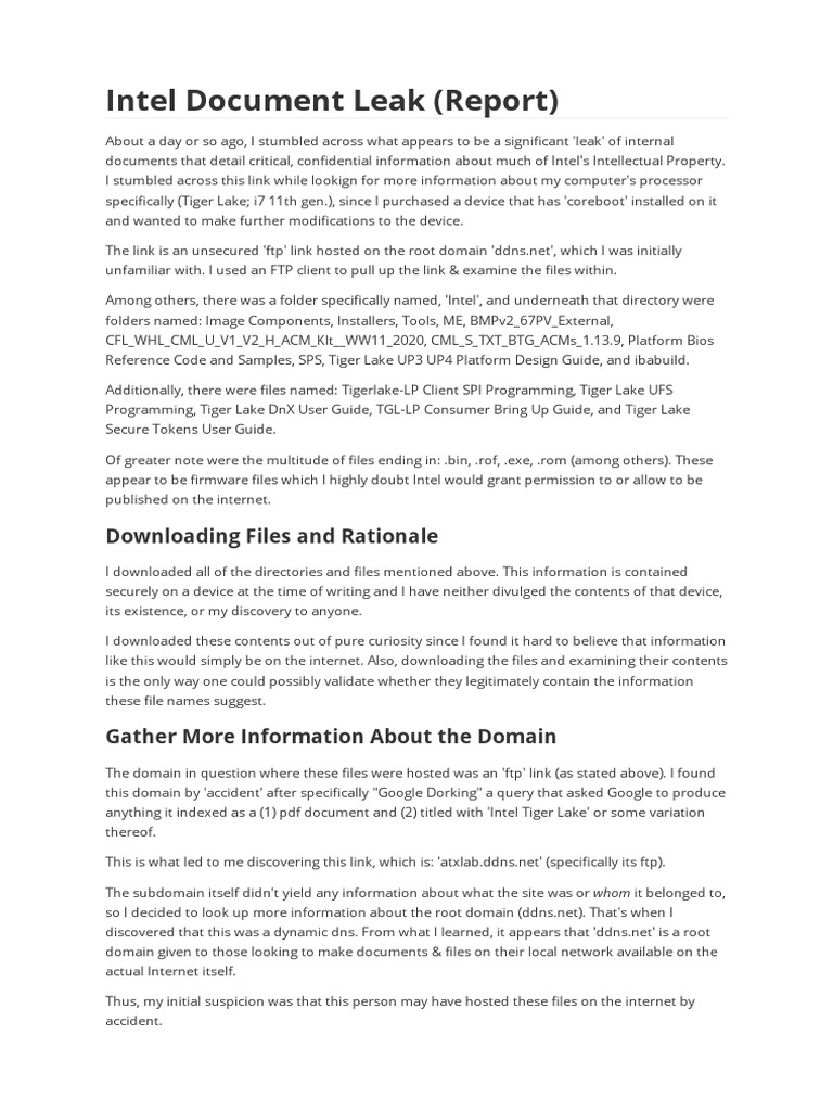 Intel Document Leak (Report) | PDF | Computing | Computer Architecture