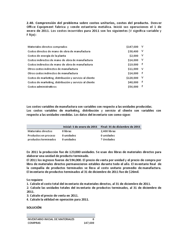 Ejercicios Costos 3 | PDF | Costo | Inventario
