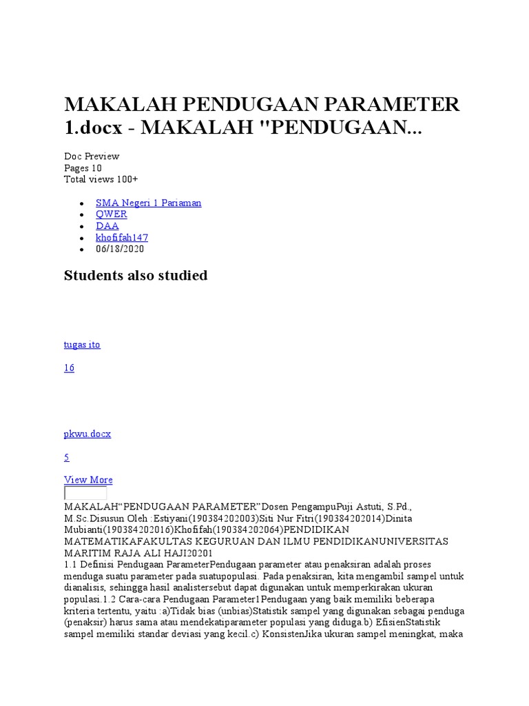 Makalah Pendugaan Parameter 1 | PDF