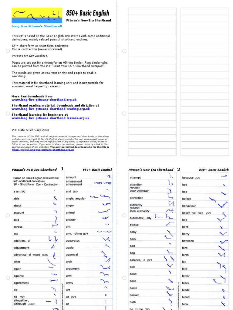 Vocabulary 850 Basic English Long Live Pitmans Shorthand | PDF | Shorthand