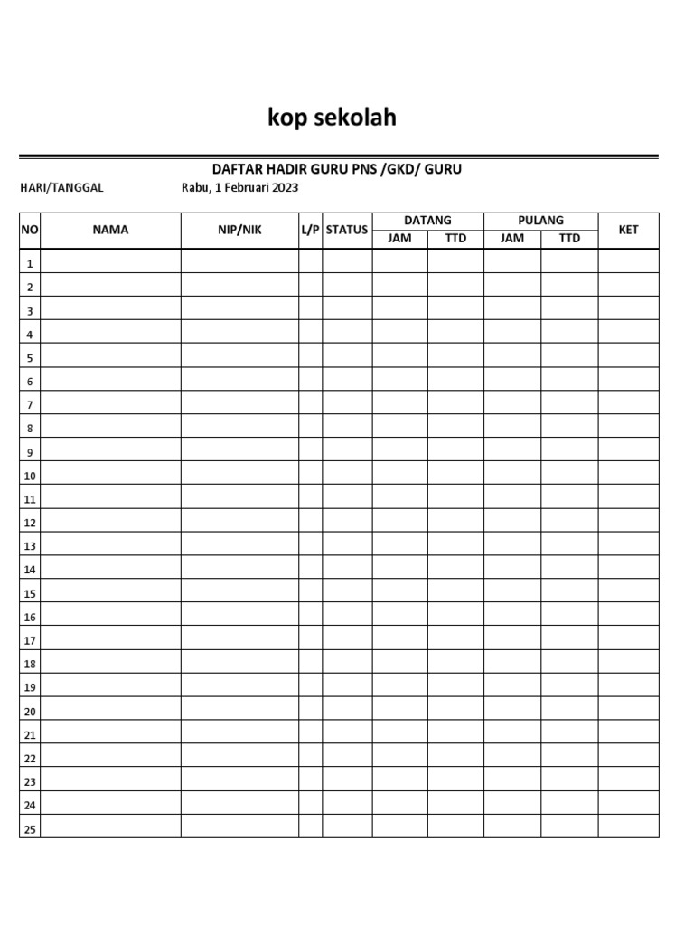 Format Absen Harian Guru | PDF