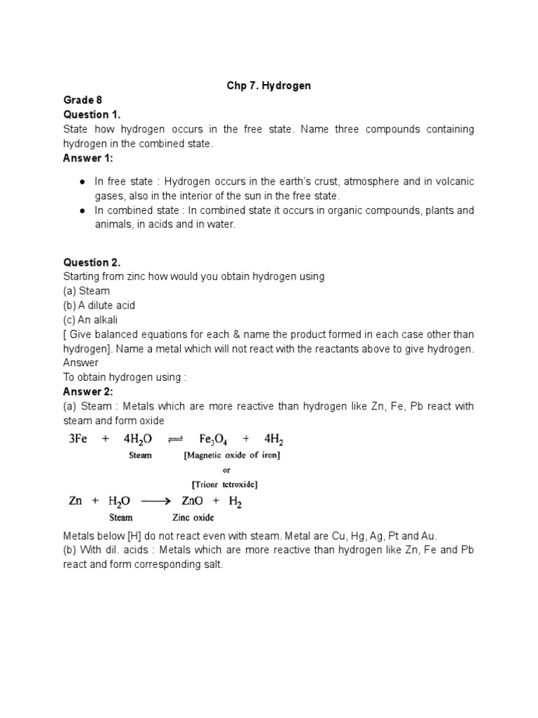 CHP 7 Hydrogen | PDF | Redox | Hydrogen