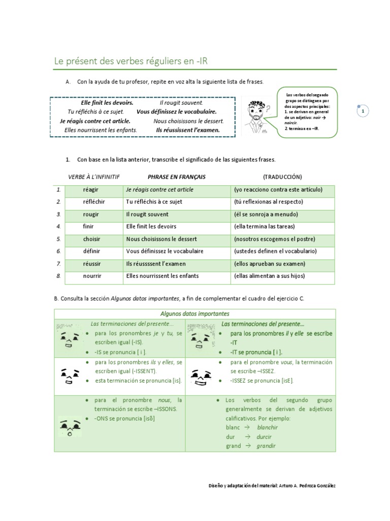 Le Présent Des Verbes Réguliers en IR | Descargar gratis PDF | Verbo ...