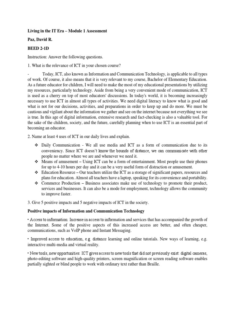 ICT's Impact on Daily Life and Education | PDF | Information And ...