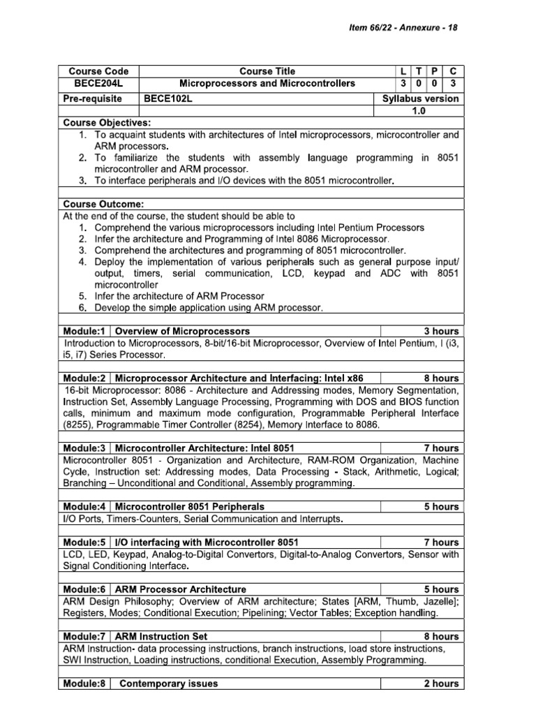 Microprocessor and Controller Syllabus | PDF