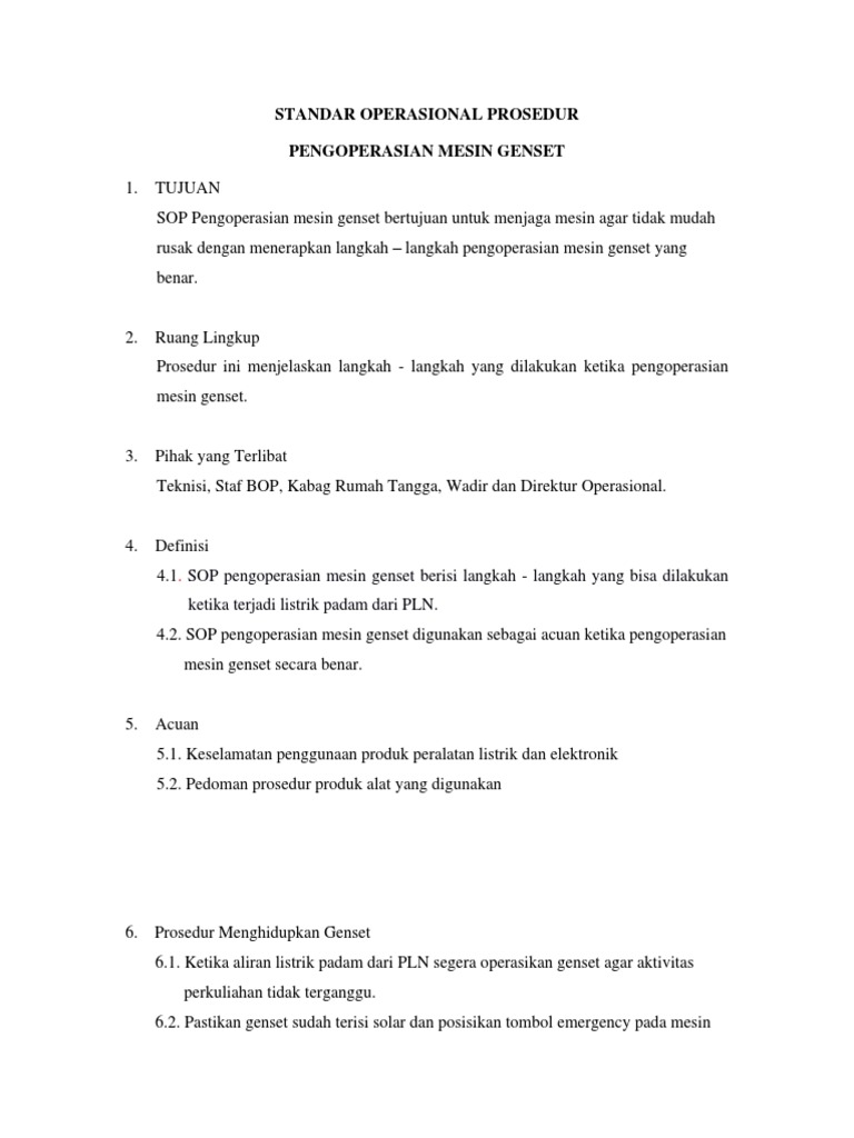 Sop Pengoperasian PLTD | PDF | Komputer