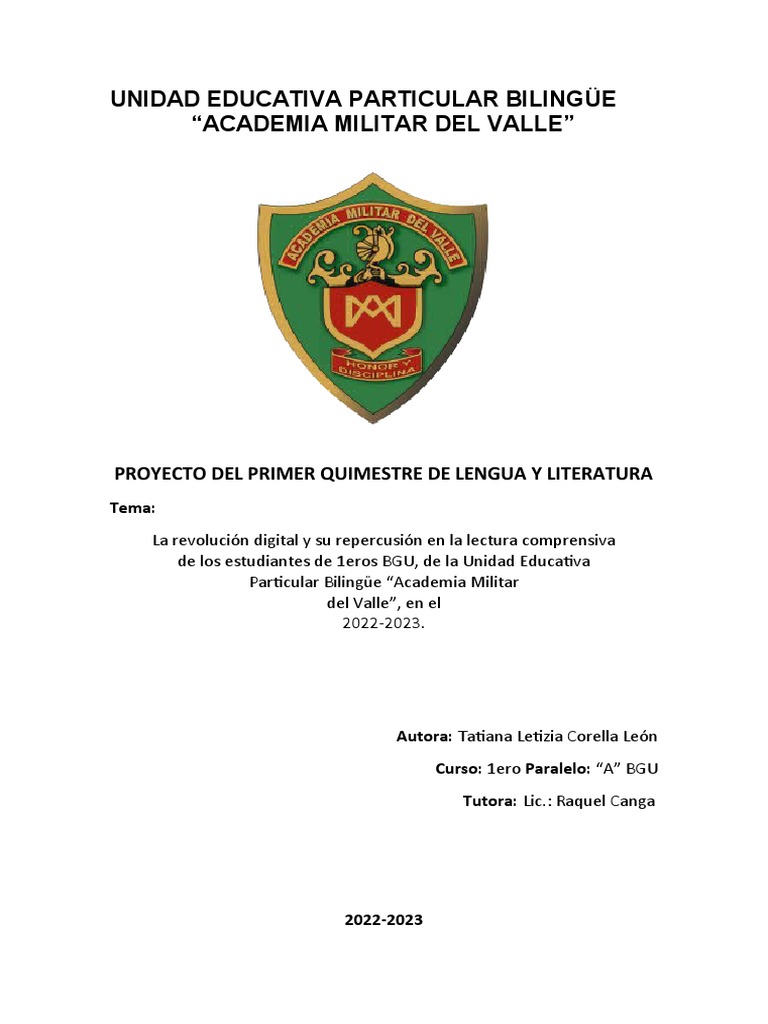 Proyecto Lengua | PDF | Comprensión lectora | Aprendizaje