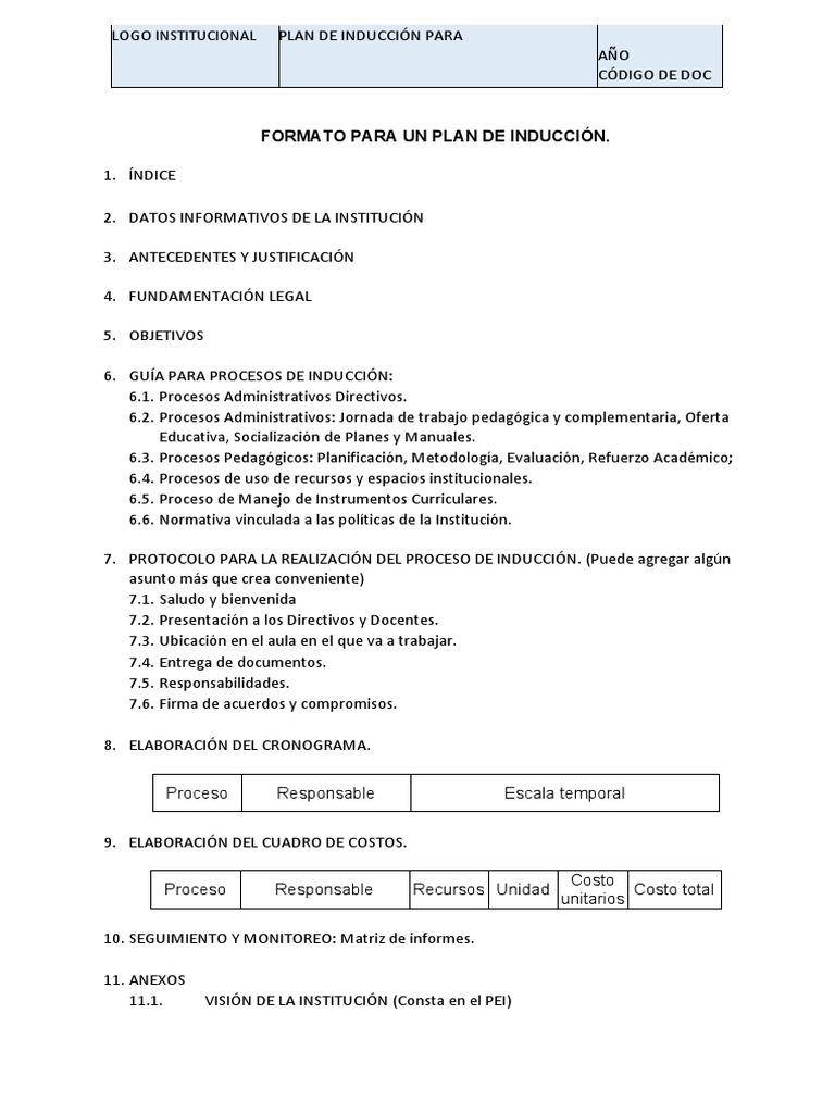 03 Formato Ejemplo para Un Plan de Inducción | PDF