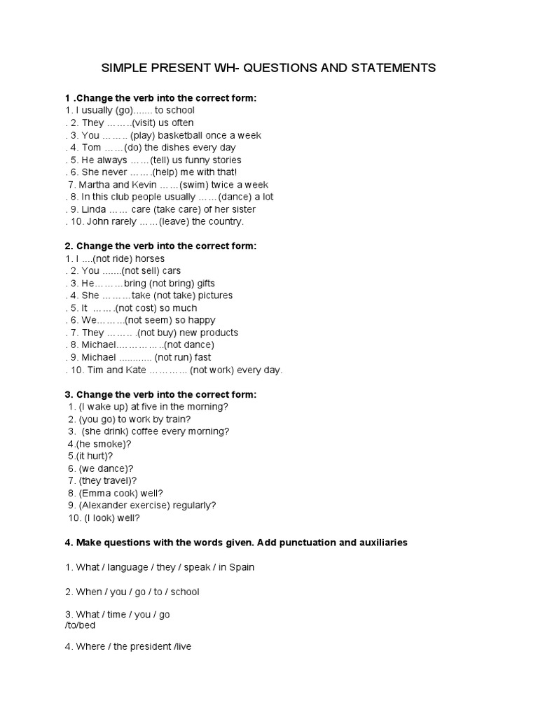Simple Present WH - Questions and Statements | PDF