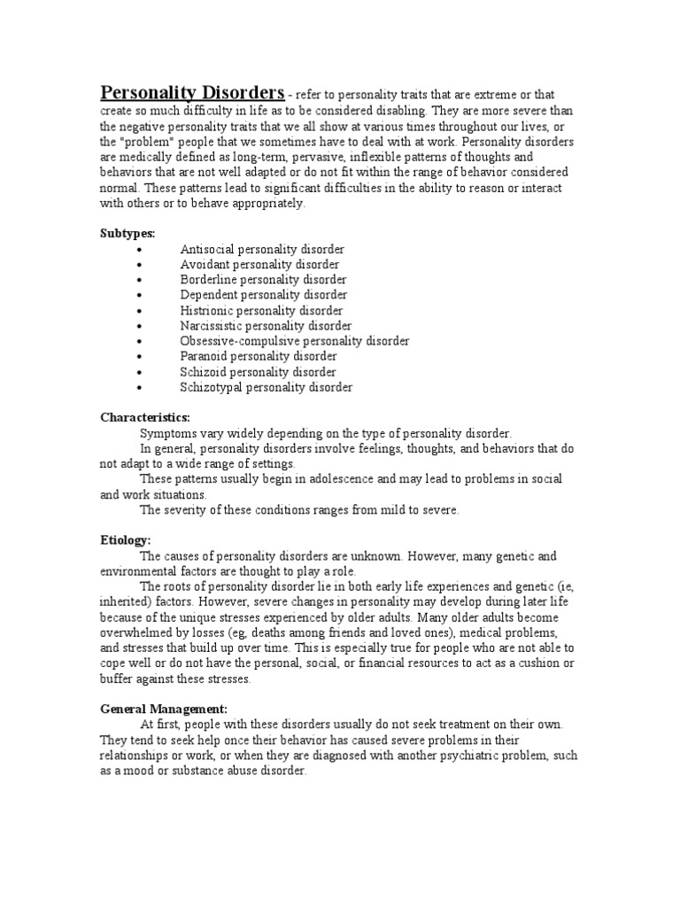 Psychiatric Nursing Personality Disorders Pdf Personality