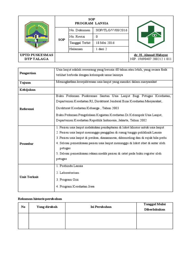 Sop Program Lansia | PDF